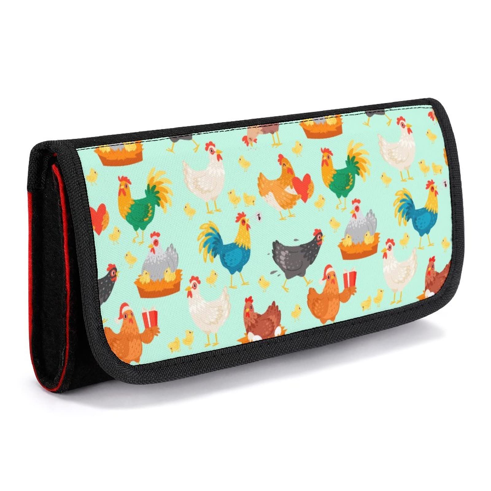 Chicken Characters in Different Poses Hen Carrying Bag Compatible with Switch Protective Case Slim Felt Pouch with 5 Game Cartridges Holders