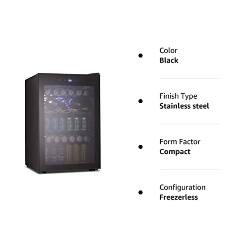 Joy Pebble Mini Fridge Beverage Cooler - 128 Can mini fridge with glass door for Soda Beer or Wine -Drink Dispenser Small Refrigerator with Adjustable Thermostat for Office bedroom Home (4.4 cu.ft)