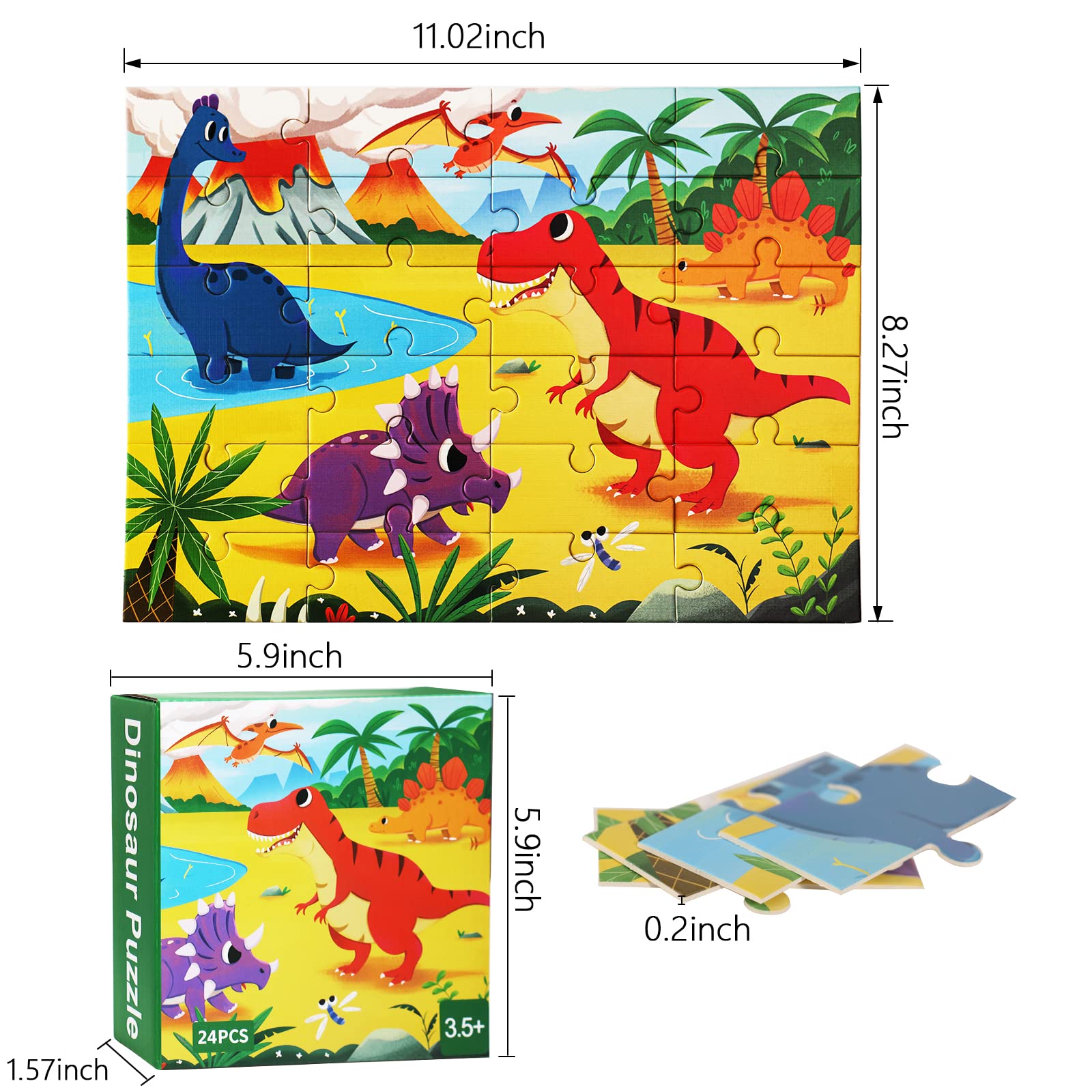 Puzzles for Kids Age 2-4, Wooden Jigsaw Puzzles for Toddlers Ages 2 3 4 Elephant,Dinosaur and Giraffe Animal Puzzle Preschool Educational Learning Toys