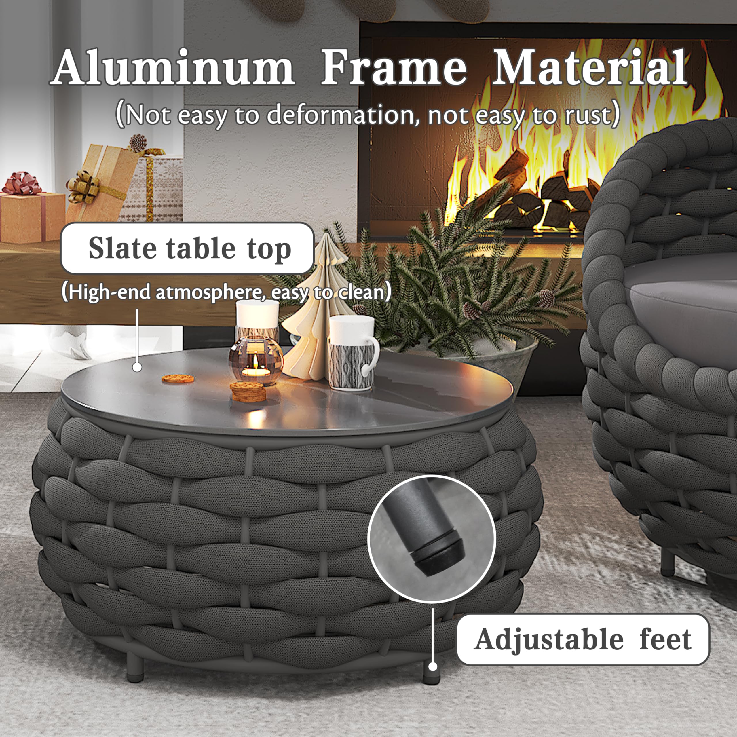 ercimi 4 Pieces Set Aluminum Outdoor&Indoor Sofa, Modern Patio Furniture Set Conversation Set with Soft Cushion and Coffee Table for Balcony Garden,Black