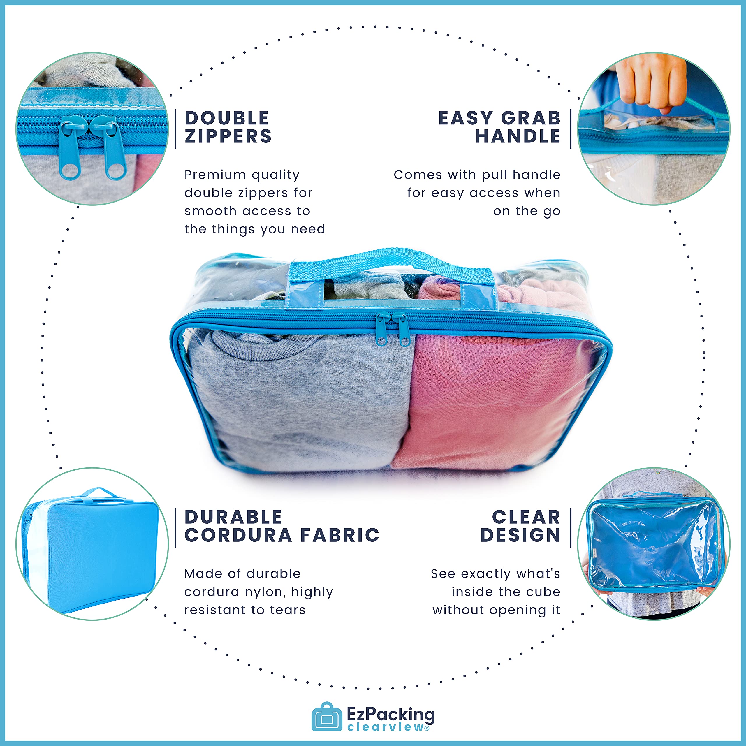 Large Clear Travel Packing Cube/See-Through PVC Organizer for Suitcase/Multipurpose Pouch w/Handle/Dress Shirts, Pants, Cashmere, Sweaters & Seasonal Linen Storage Protection (Turquoise)