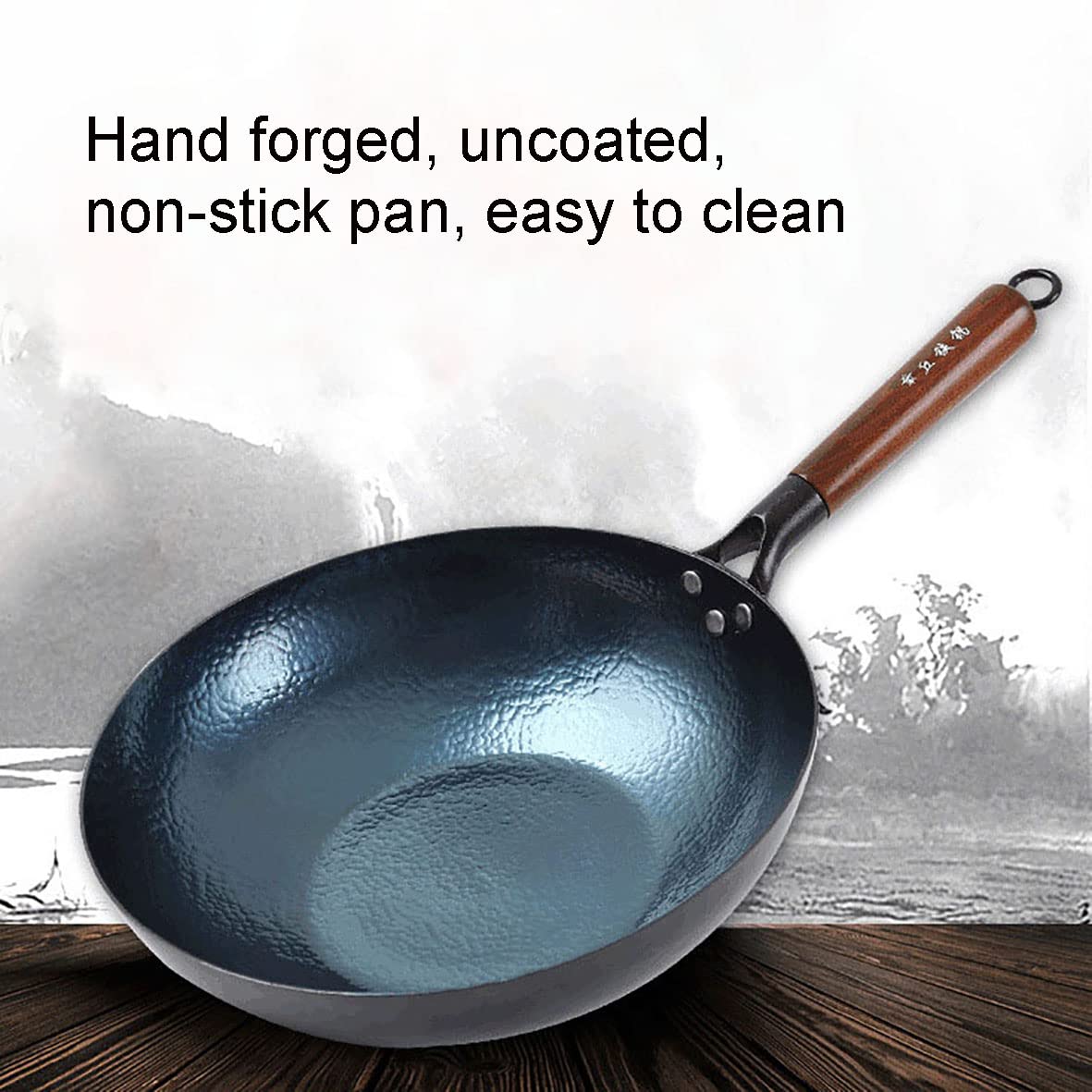Chinese HandHammered Iron Woks and Stir Fry Pans, Flat Bottom wok，No Coating Non-stick, Suitable for all kinds of stoves (Diameter 30cm/11.81in)