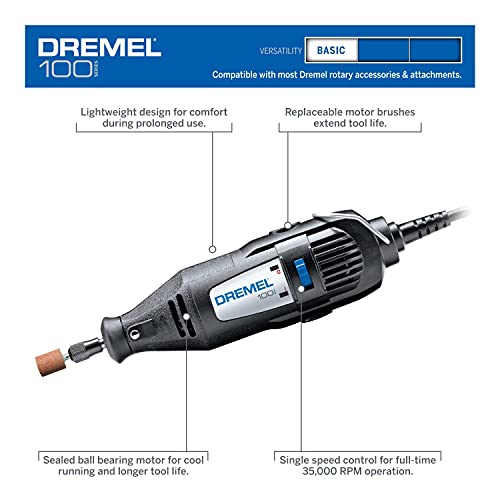Dremel 100-N/7 Single Speed Mini Rotary Tool Kit with 7 Accessories- Hobby Drill, Small Pen Sander, Garden Tool Sharpener, Craft & Jewelry Drill, Black