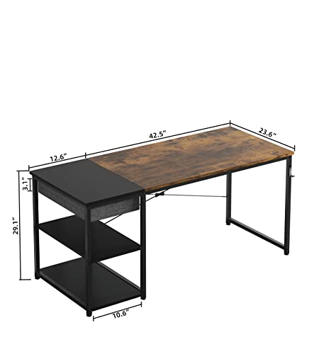 KAVFOCOY Simple Style Computer Desk with Storage Shelves Study Writing Table for Home Office Easy Assembly 55inch Rustic Brown
