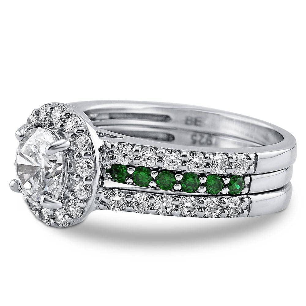 BERRICLE Sterling Silver Halo Wedding Engagement Rings Round Cubic Zirconia CZ Insert Ring Set for Women, Rhodium Plated Size 7