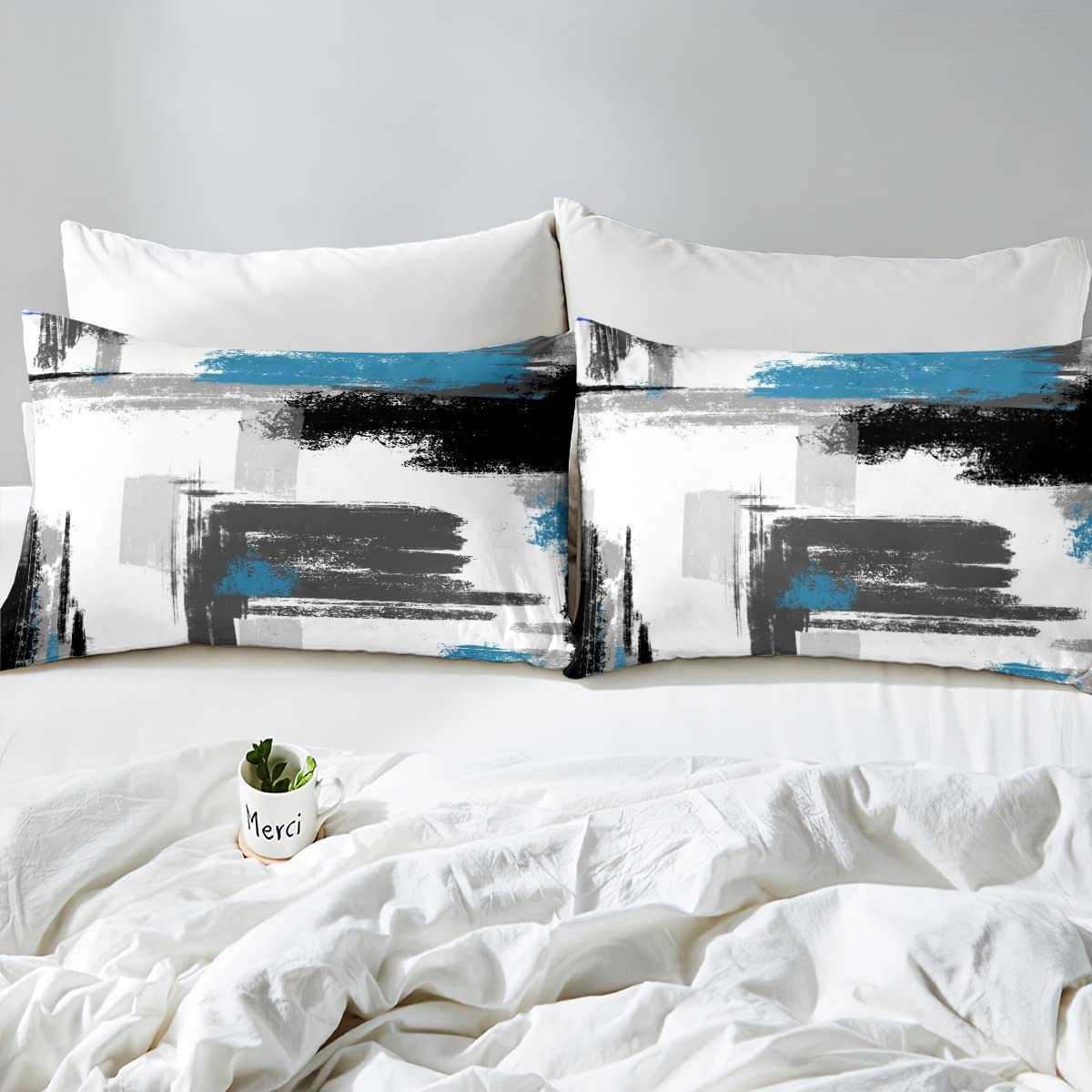 Feelyou Abstract Comforter Cover Set Modern Abstract Art Bedding Set for Boys Girls Children White Grey Blue Pattern Bedding Duvet Cover Set Room Decor King Size Bedspread Cover 3Pcs
