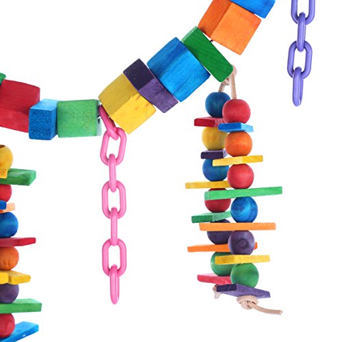 Pure Natural Colorful Wood Parrot Toys, Bvanki18.5 inch L 8.5 inch W Parrot Soft Swing Toy & Rainbow Bridge (Medium).