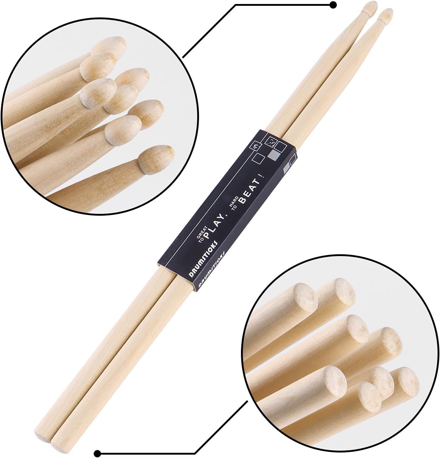 OIETON 2 Pairs Drum sticks 5A Classic Maple Wood Drumsticks Wood Tip Drumstick for Adults Kids and Beginners