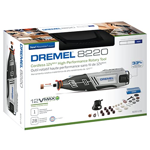 Dremel 8220-1/28 12-Volt Max Cordless Rotary Tool Kit- Engraver, Sander, and Polisher- Perfect for Cutting, Wood Carving, Engraving, Polishing, and Detail Sanding- 1 Attachment & 28 Accessories