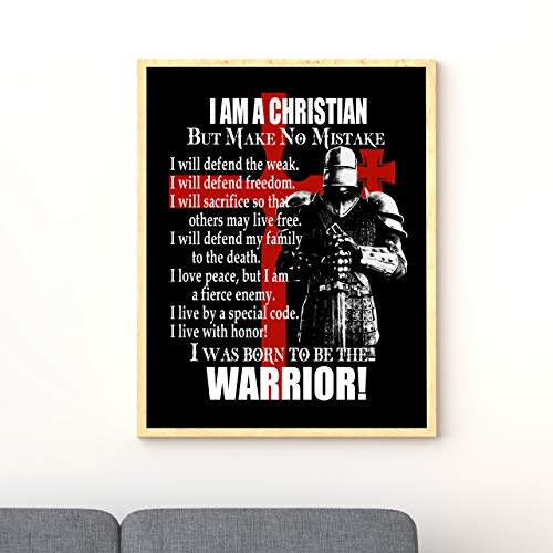 Christian Warrior - Christian Wall Decor Print, Bible Soldier Cross Inspirational Wall Art, Vintage Motivational Faith Gift For Living Room Decor, Office Decor, Church, or Desk Decor, Unframed - 11x14