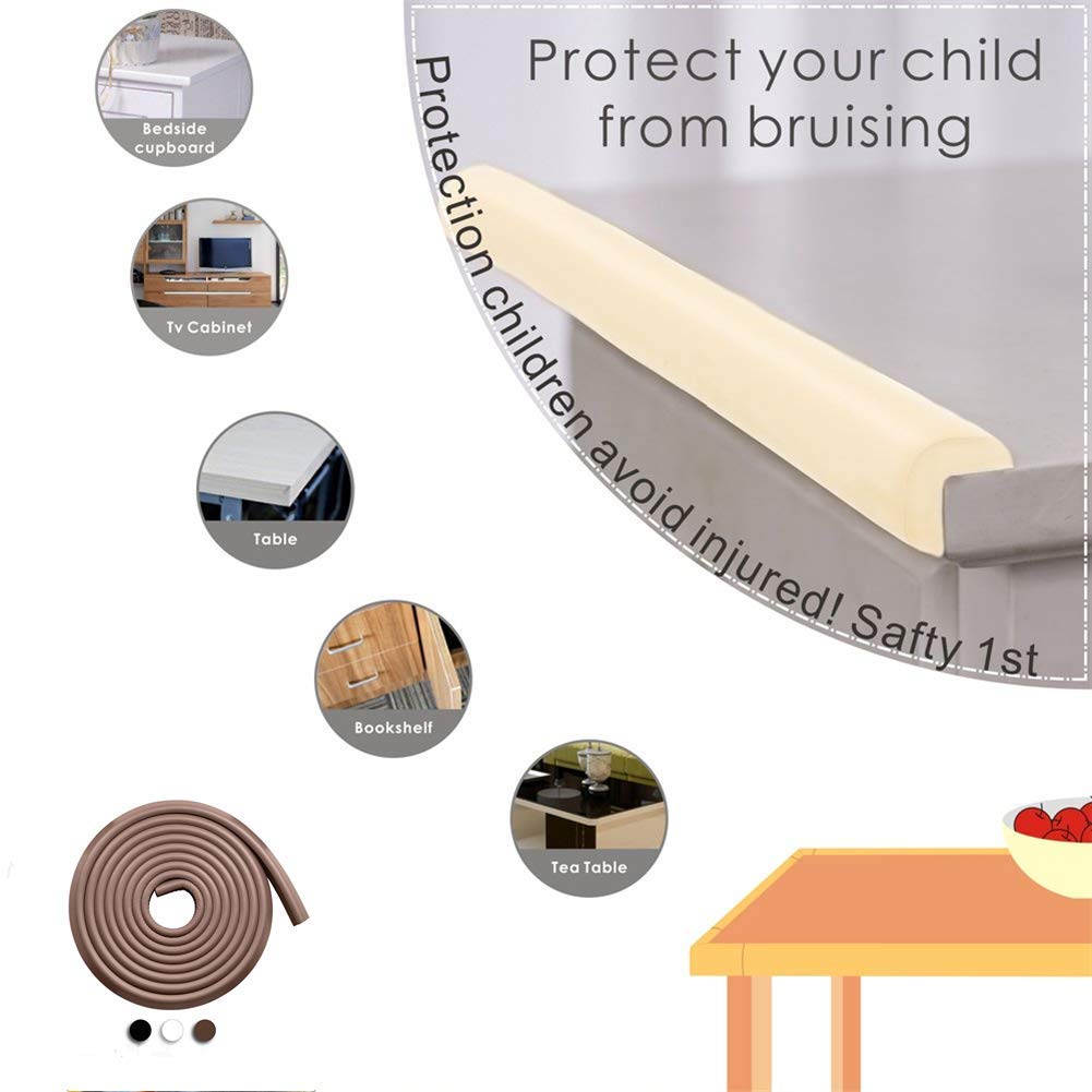 Baby Proofing Safe Edge & Corner Guards Cushion 19.7 ft - Thickened Child Safety Furniture Bumper & Table Protectors. Pre-Taped Corners. (Coffee Brown)