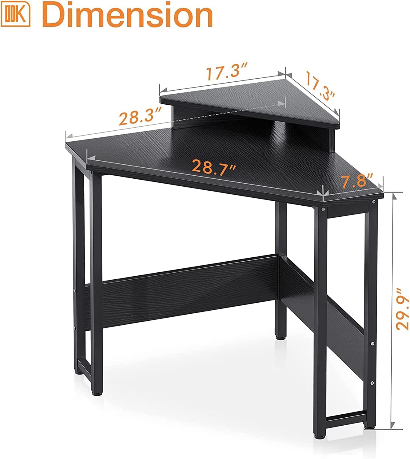 EVETEE Corner Desk, Small Space Saving Desk, Solid Steel Frame, Small Space Display Bracket, Durable Wooden Desktop, Easy to Assemble, Suitable for use as Dresser, Desk, and Office Desk (Black)