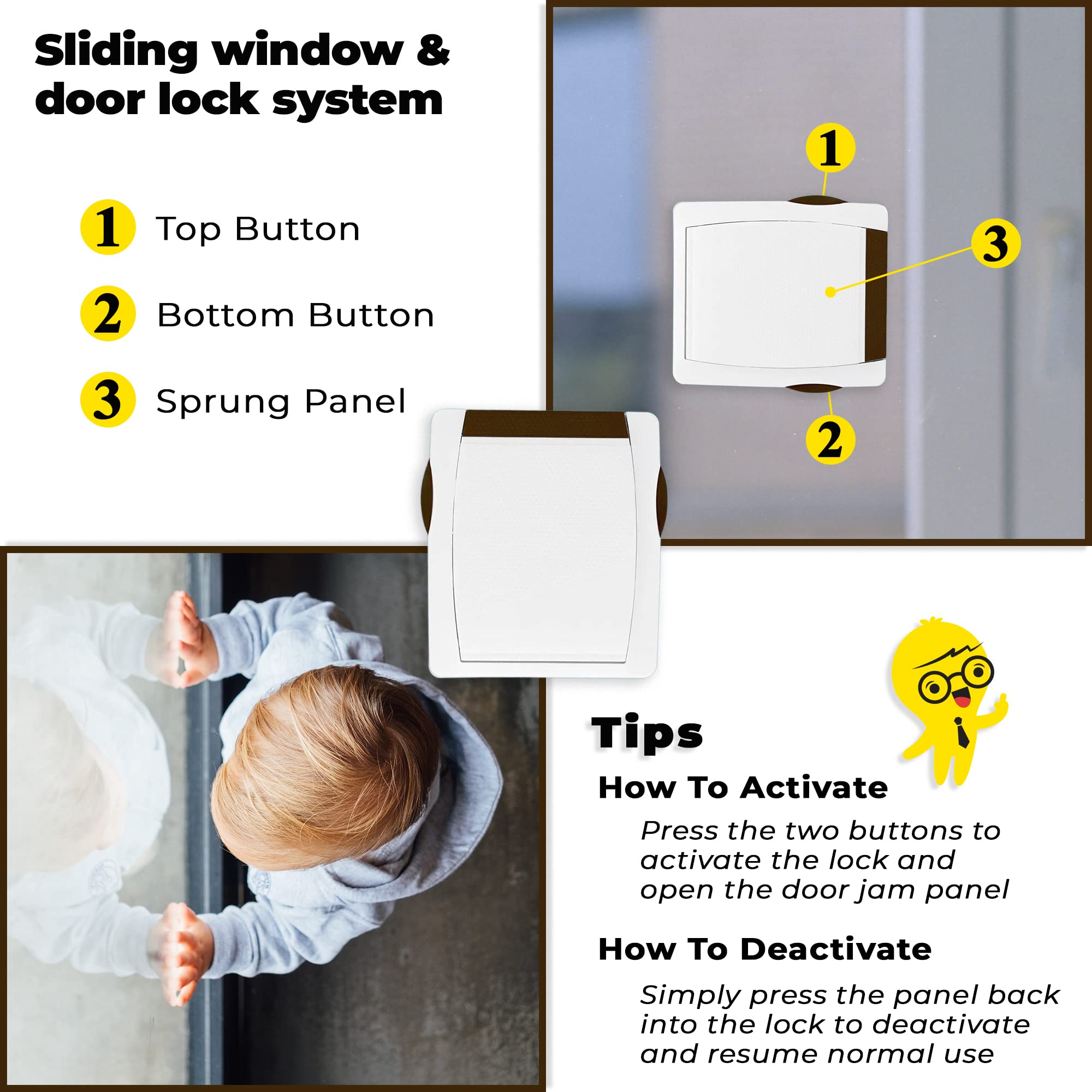 Child Proof Sliding Glass Door Lock, Home Security For Your Family, Easy To use Screen Door Safety Stopper, 4 Pack - Chocolate