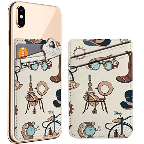 Diascia Pack of 2 - Cellphone Stick on Leather Cardholder ( Steampunk Attributes Apparel Pattern Pattern ) ID Credit Card Pouch Wallet Pocket Sleeve