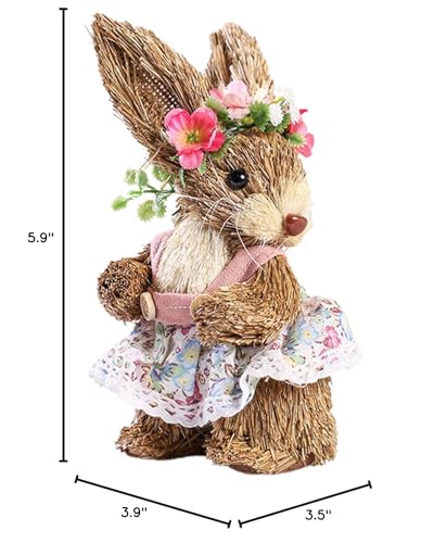 Okngr Easter Bunny Straw Figurine, Standing Rabbit Statue,Handmade Straw Cute Bunny Ornament, Easter Day Straw Bunny Figurine Decor Handmade Ornaments Gifts for Home Table Decorations