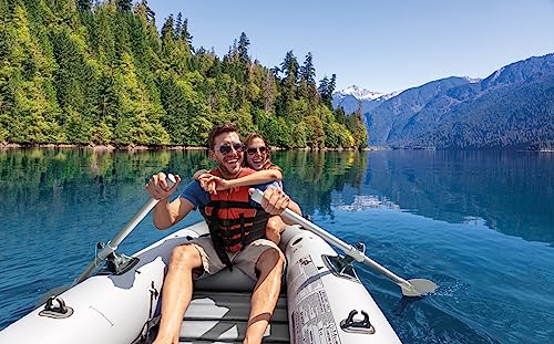 INTEX 68376EP Mariner 4 Inflatable Boat Set: Includes Deluxe 54in Aluminum Oars and High-Output Pump – SuperTough PVC – Inflatable Thwart Seats – 4-Person – 1100lb Weight Capacity