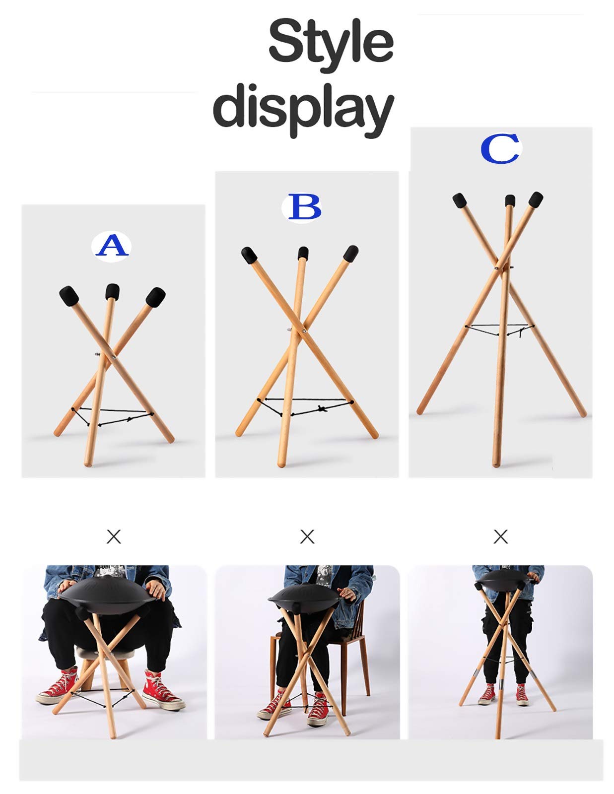 QiaoDongDian Wooden Steel Tongue Drum Stand Foldable,Handpan Drum Stand, Tripod Base,for 10 to 22 Inch Drum Percussion Instrument,Securely Holds Your Instrument. (Color : Dual-use)