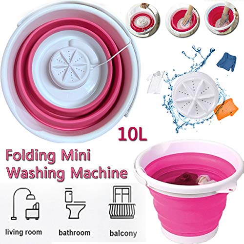 BHVXW 10L Foldable Mini Turbo Washing Household Machine Rotating Washer Charging Laundry Clothes Cleaner for Travel