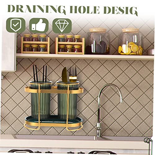 Cabilock 1 Set Light Luxury Cutlery Rack Spoon Storage Holder Round Spoon Container Ornament Container Silverware Holder Silverware Organizer The pet Spoon Rest European and American