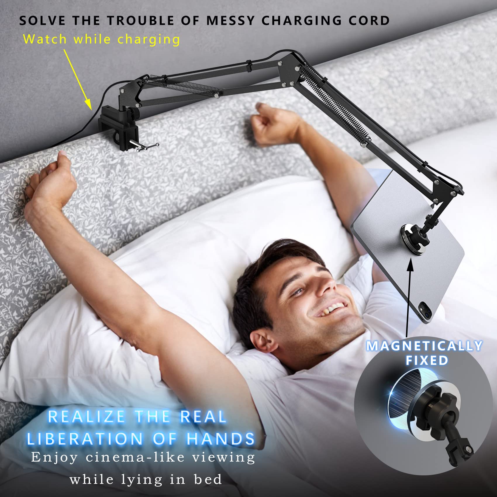 CACENCAN Magnetic Tablet Stand Holder, 360 Rotation, Compatible with iPad, iPhone, Samsung, Google Pixel, and More, Adjustable, Hand Free, Arm, Flexible