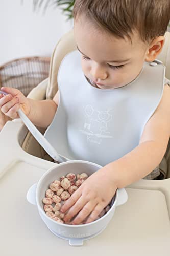 Kcuina Silicone Baby Feeding Set - Suction Plate, Bowl with Lid, Baby Spoons, and Bibs. First Stage Self-Feeding Utensils Set. Food Grade Silicone. BPA Free.