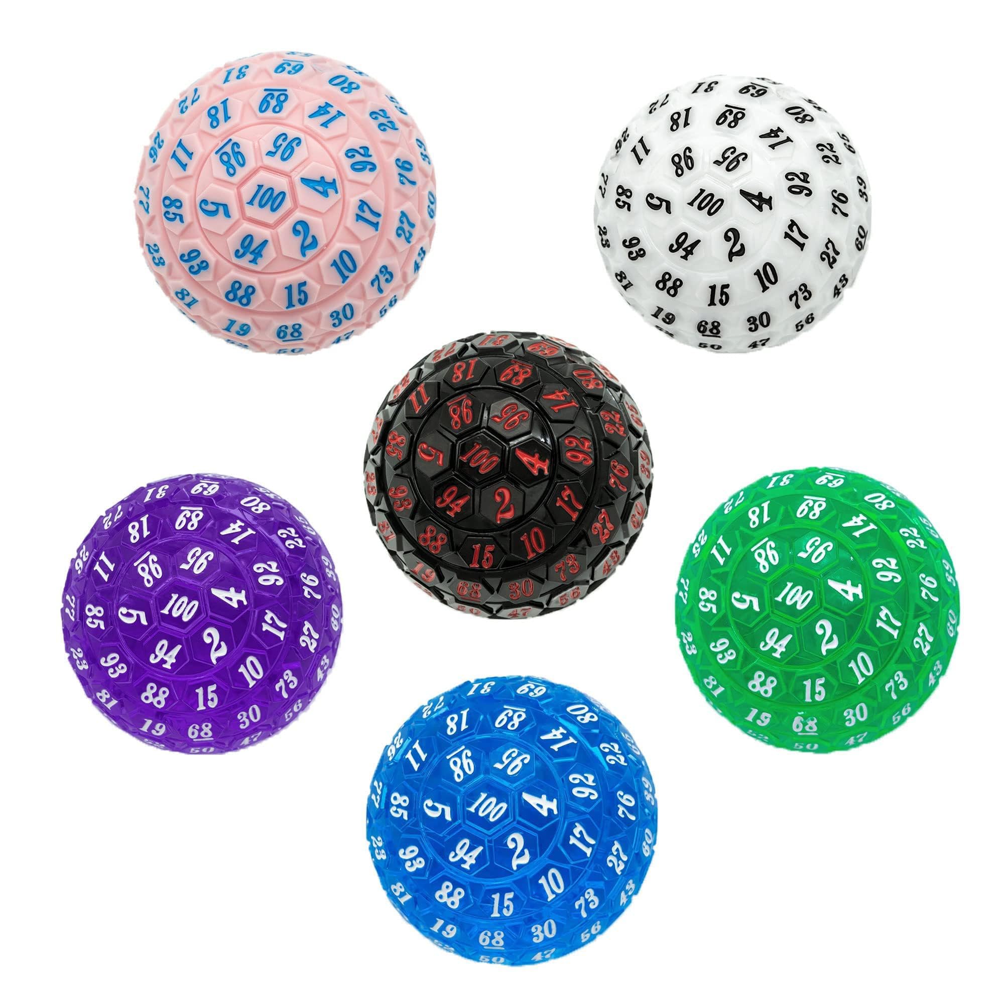 Poludie 100 Sided Polyhedral Dice, Single D100 Game Dice, 100 Sided Cube with Black Pouch, D100 die 48 mm (Black with Red Number)