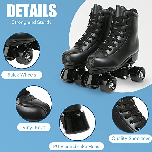 Gets Womens Roller Skates Light Up Wheels, Artificial Leather Adjustable Double Row 4 Wheels Roller Skates Shiny Skates for Teens,Adult (Black Wheel,38-US: 7)