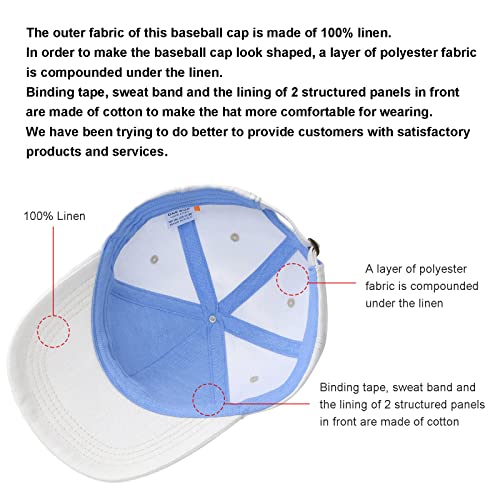 BOTVELA Linen Baseball Cap for Men Breathable Summer Dad Hat Adjustable Structured Outdoor Sports Cap (White)