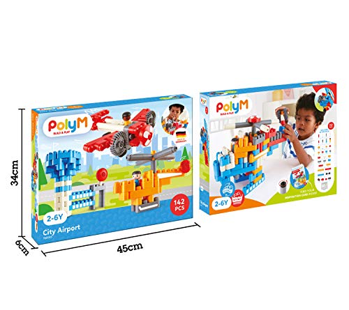 Poly M Hape City Airport | 142Piece Building Brick Airport Toy Set with Figurines & Accessories, 760023
