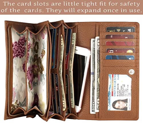 Mou Meraki Women RFID Blocking Real Leather Bifold Wallets For Women-Shield Against Identity Theft (Pebble Cognac)