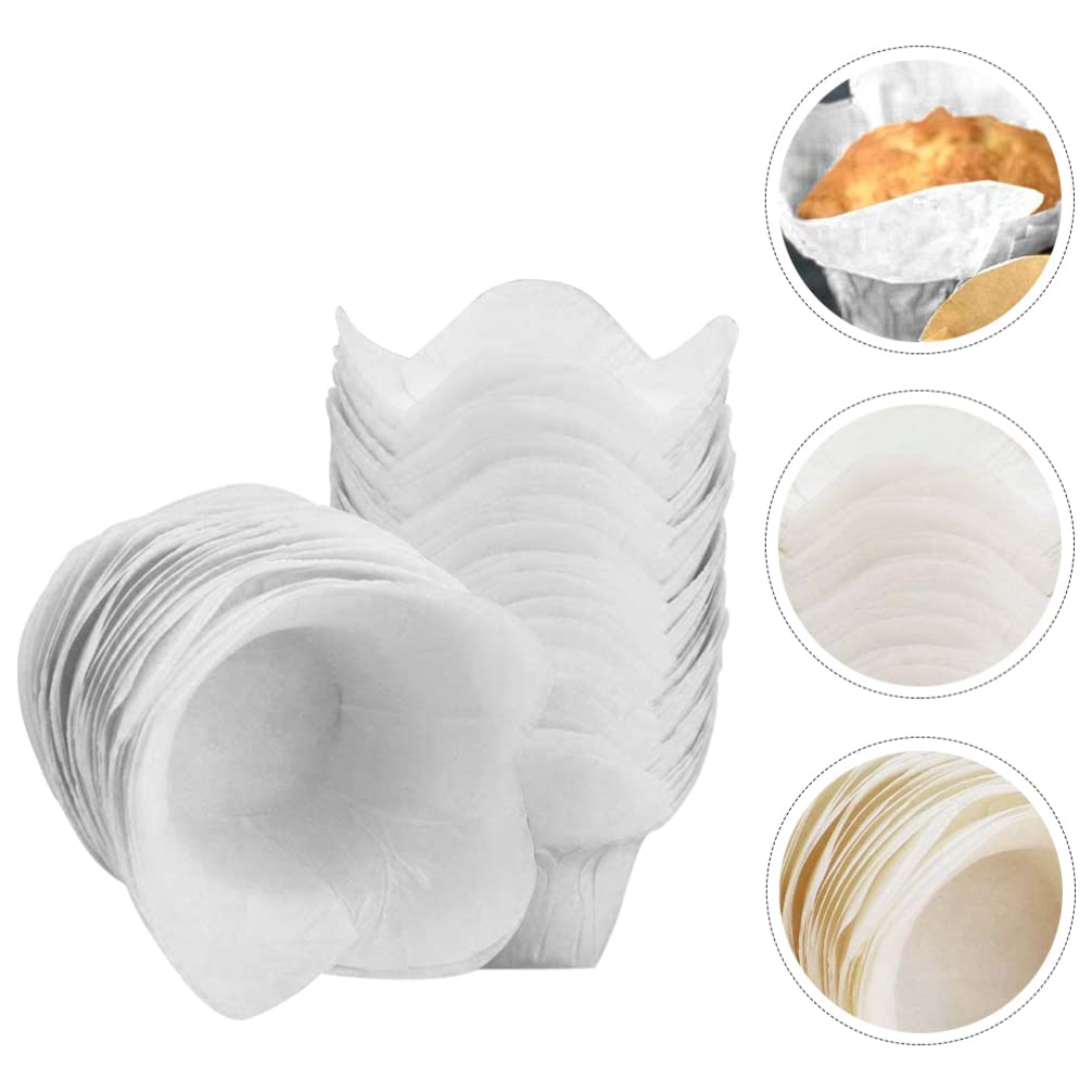 Cabilock 100pcs Cupcake Liners Tulip Lotus Style Baking Cups Cupcake Wrapper Muffin Liners Baking Cups Greaseproof Paper for Bakery (White)