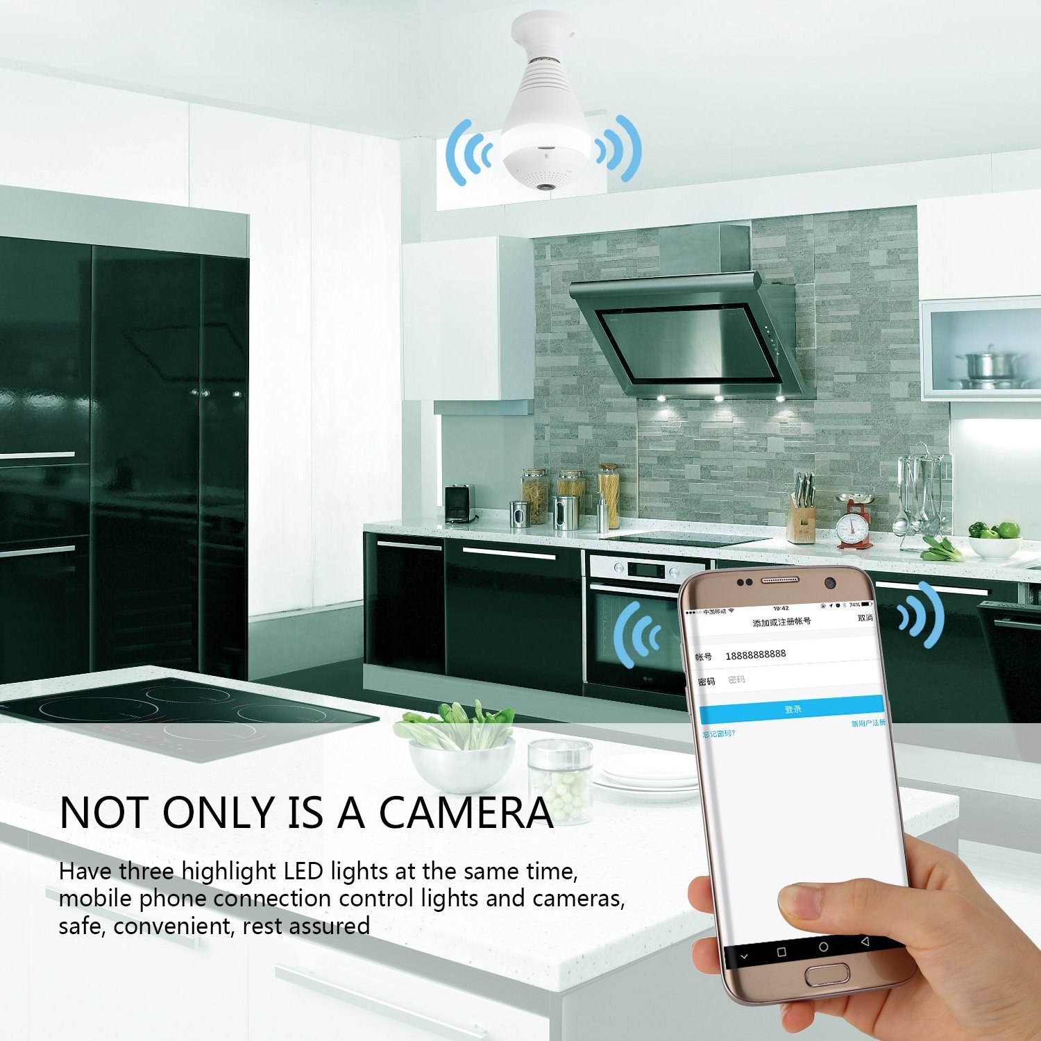 bluedery Light Bulb Camera, 360 Degree Panoramic IP Camera 1080P Fisheye Wireless Security Camera with IR Night Vision, Two-Way Audio, Motion Detection