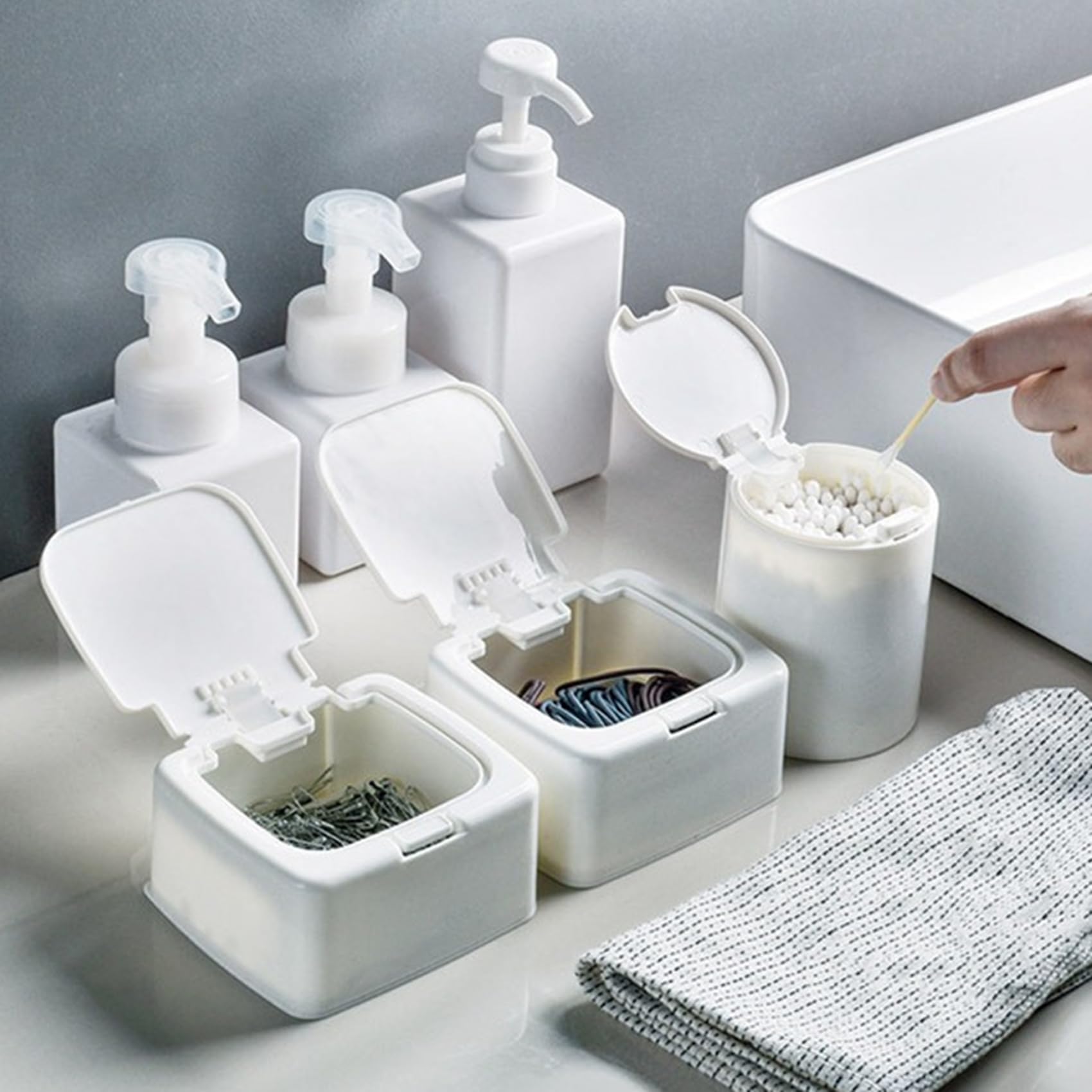 Cotton Swab Ball Qtip Holder Jar Plastic Container Dispenser Box with Lid for Bathroom Home Storage Organizer (Round (Single Grid))