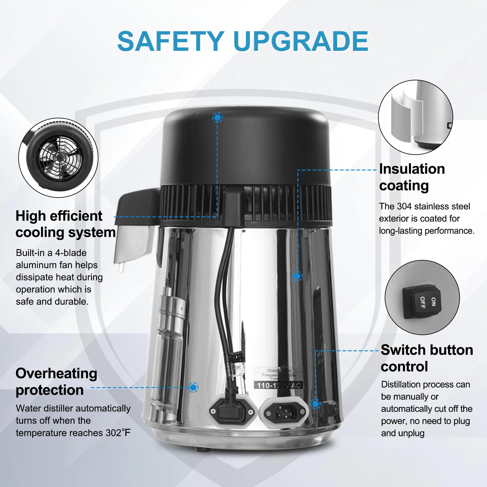 DC HOUSE 1Water Distiller, 304 Stainless Steel Home Countertop Distiller Water Machine, Distilled Water Maker, Distill Distilling Water Purifier Distillers to Make Clean Water