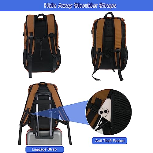 Goloni Casual Travel Backpack for Women Men, Lightweight backpack for college, Casual Daypack Backpacks with USB Charging Port,Brown