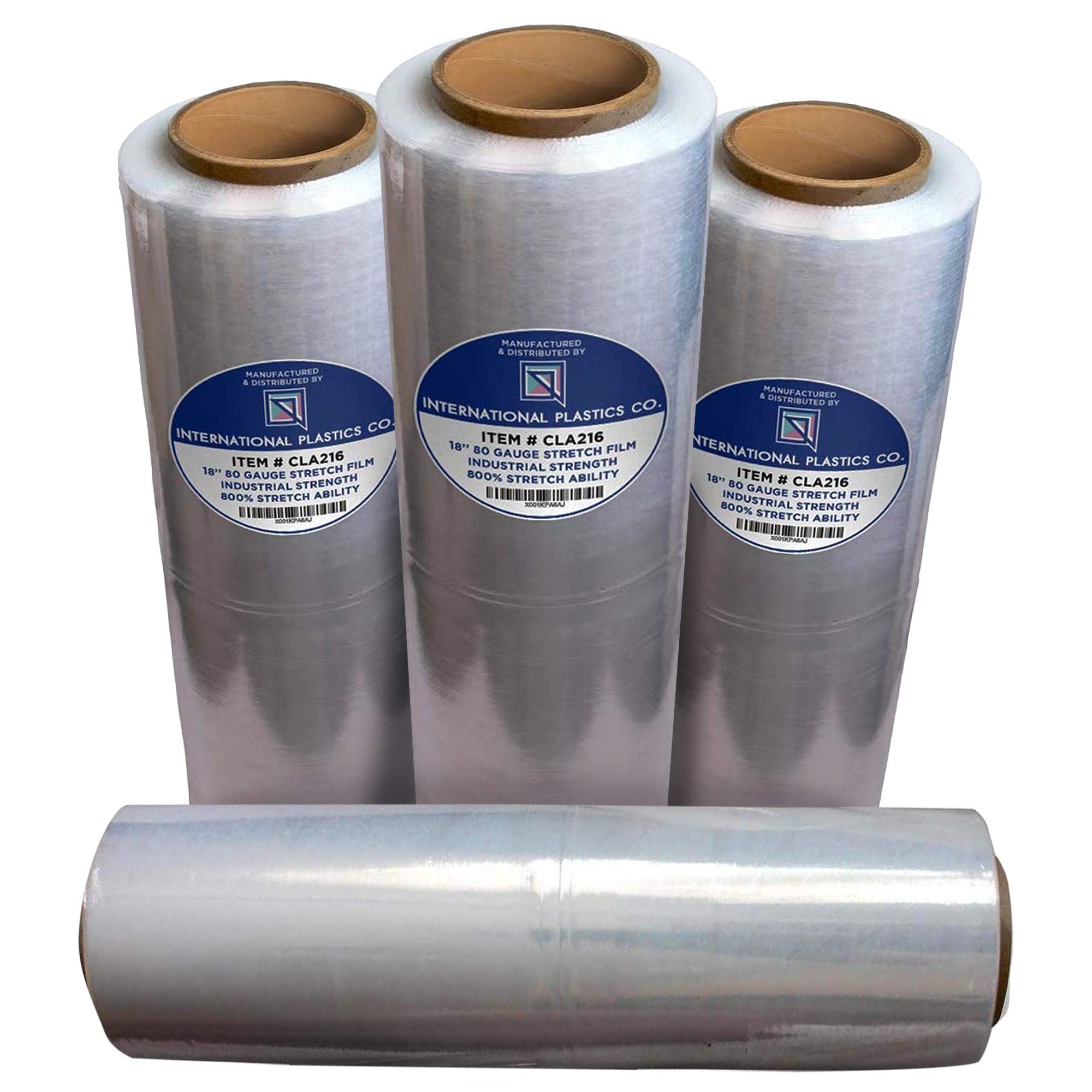 International Plastics Co. 18" Stretch Film/Wrap 1500 feet 7 Layers 80 Gauge Industrial Strength 800% Stretch 20 Microns Clear Cling Durable Adhering Packing Moving Heavy Duty Shrink Film (1 Pack)