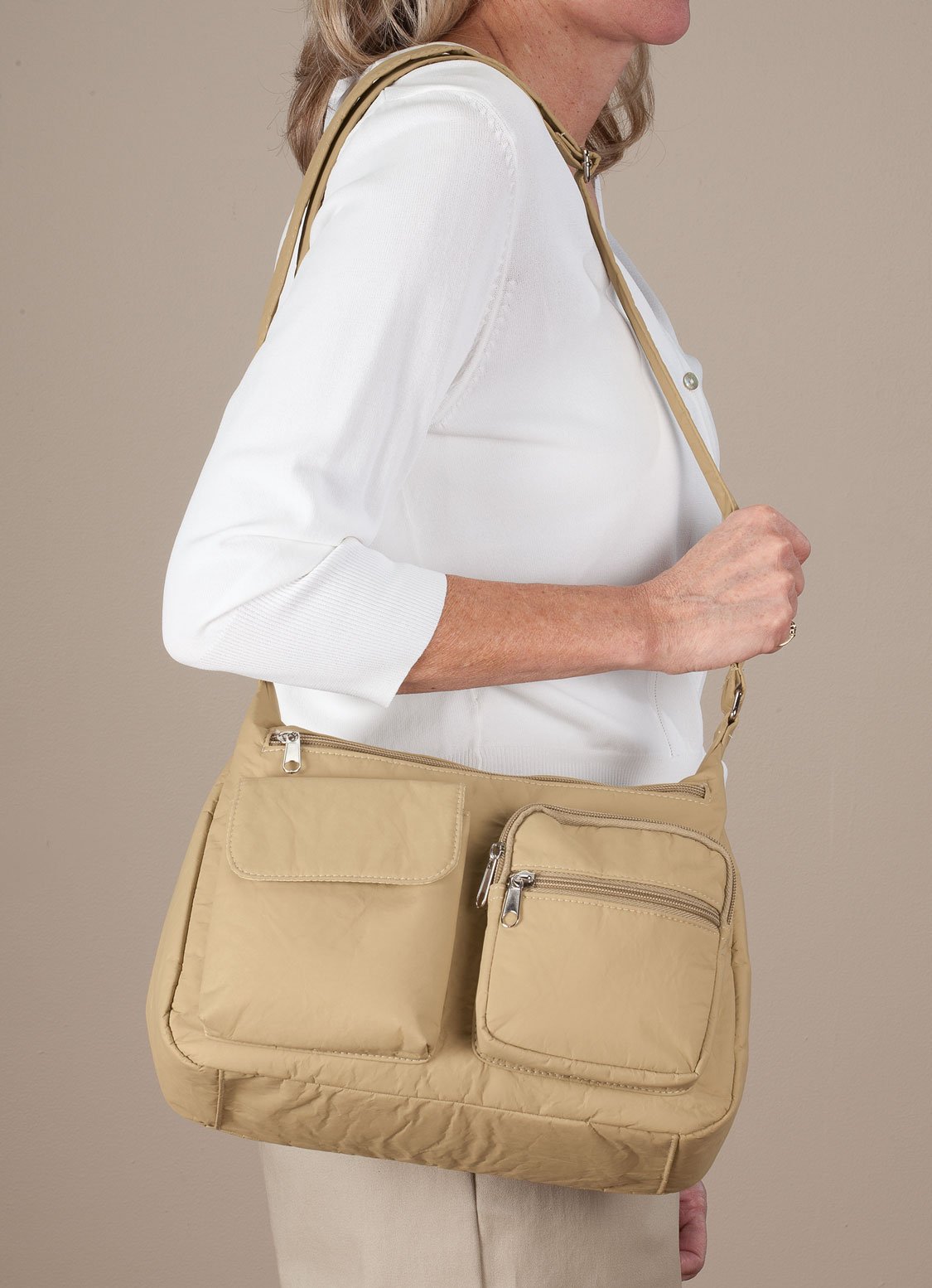 Machine Washable Shoulder Handbag with Multiple Storage Pockets