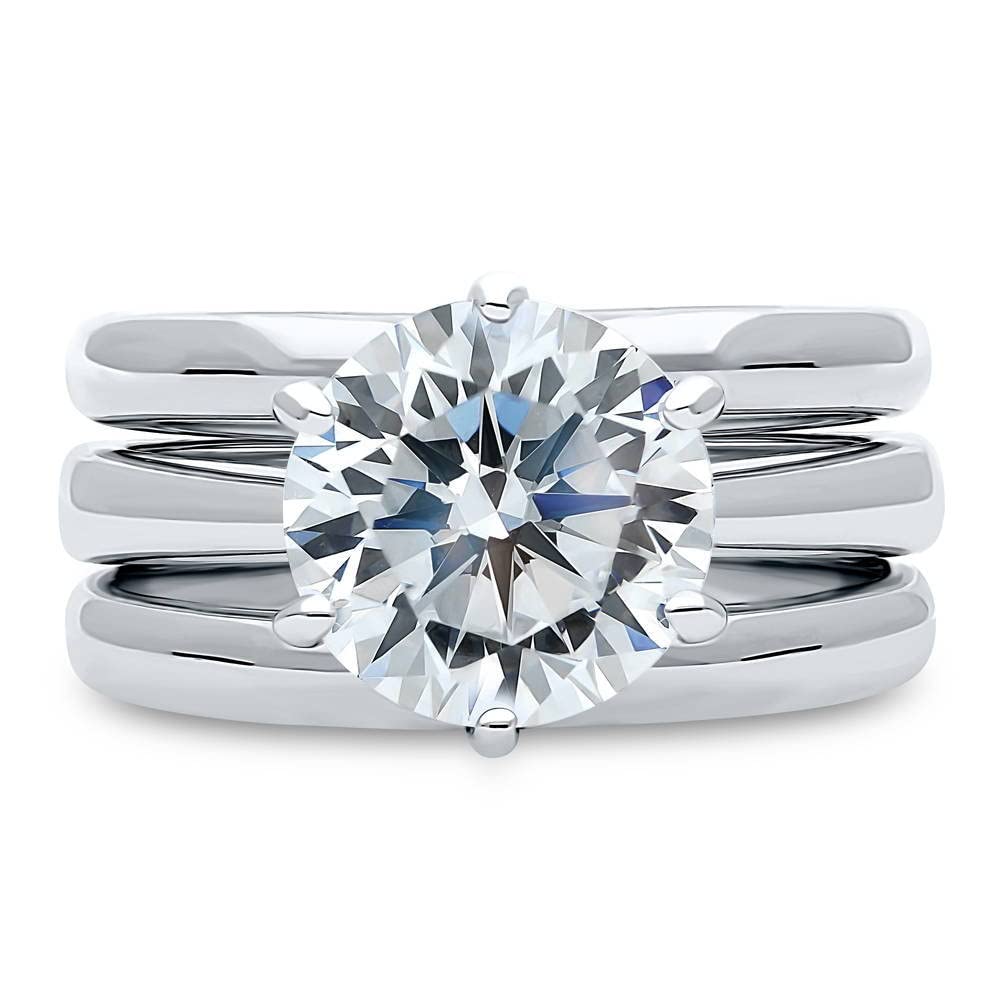 BERRICLE Sterling Silver Solitaire Wedding Engagement Rings 3.8 Carat Round Cubic Zirconia CZ Ring Set for Women, Rhodium Plated Size 10