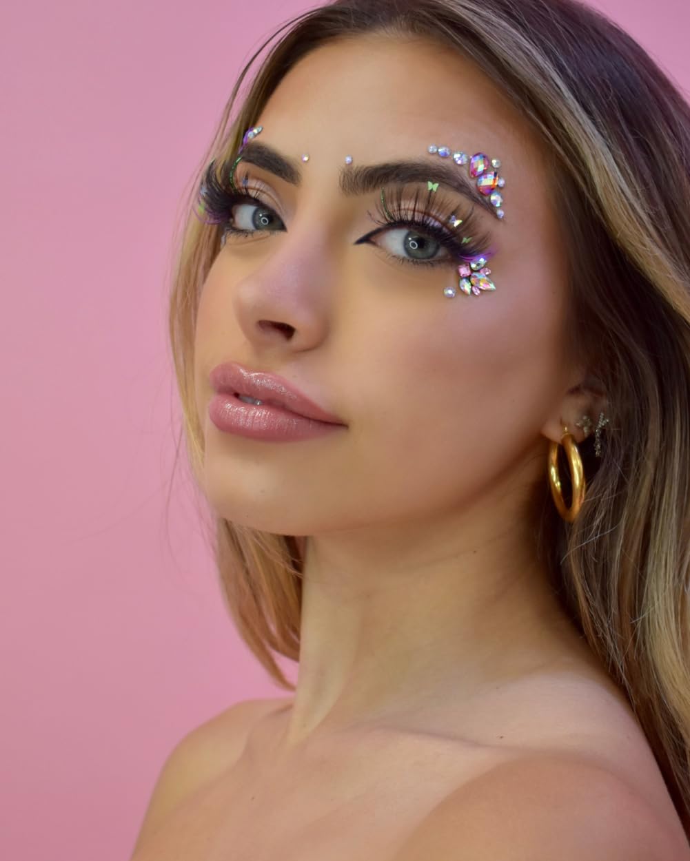Face Gems Jewels Stick Rhinestones for Women Hearts Self Adhesive Gems Butterflies Face Decor Eye Body Hair Crystals Rhinestones Festival Mermaid Glitters Temporary Tattoos(Heart Butterflies)