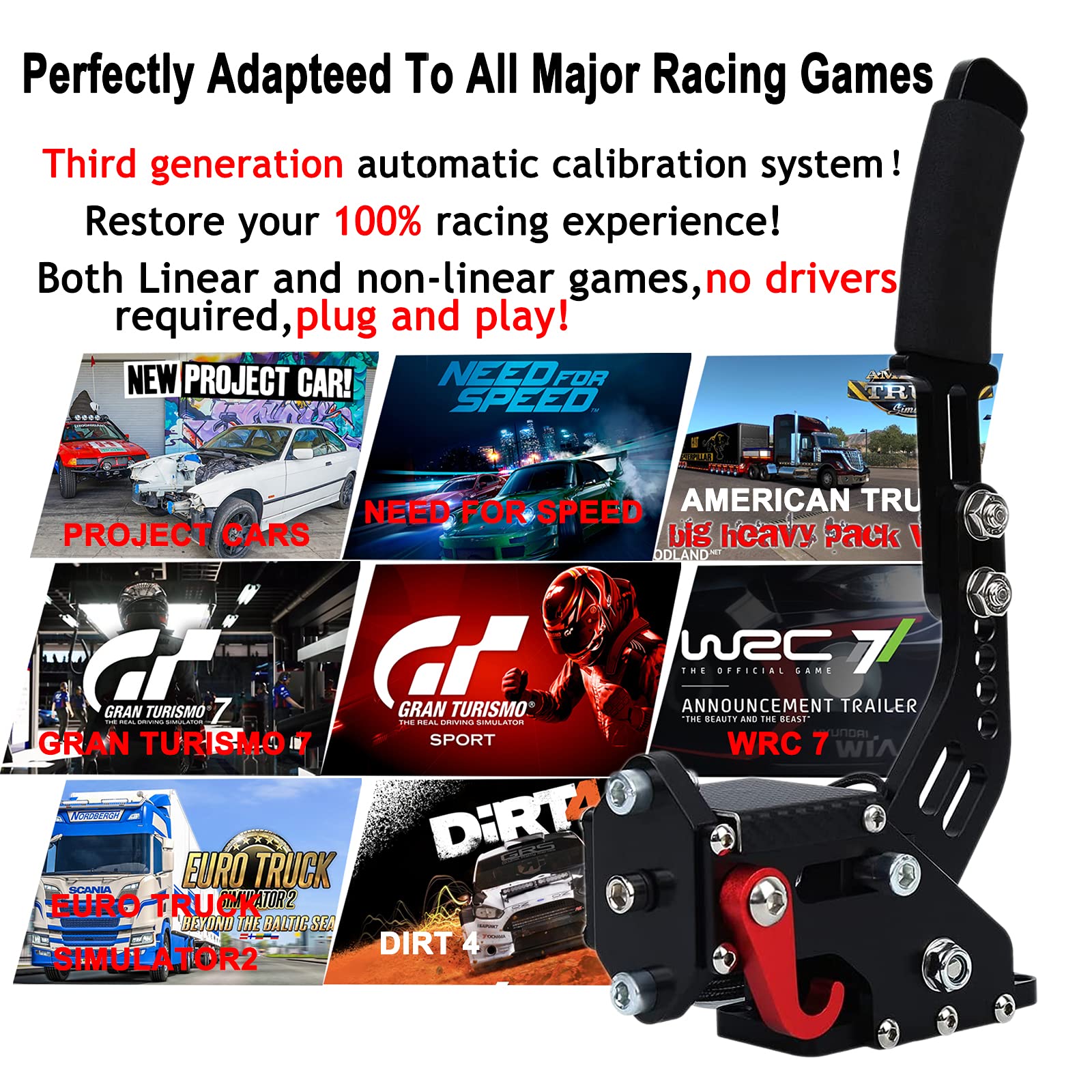 Obokidly Upgrade 2-IN-1 USB Handbrake Support G920 Compatible With XBOX ONE X/S + PC For Simracing Game Sim Rig With Stainless Steel Fixed Plate (Black-3)