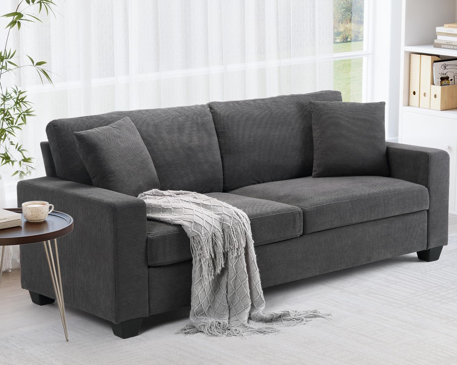 coucheta Couch for Living Room 83-inch Comfy Sofa Couch 3 Seater Couch Modern Sofa with Deep Seat for Bedroom Apartment Home Office (Corduroy),Grey