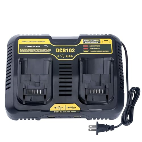 DCB102BP 2-Ports Battery Charger Replace for 12V/20V MAX Jobsite Charging Station DCB102 DCB101 DCB105 DCB112 DCB107 Lithium Battery DCB203 DCB204 DCB206 DCB606 Power Tools