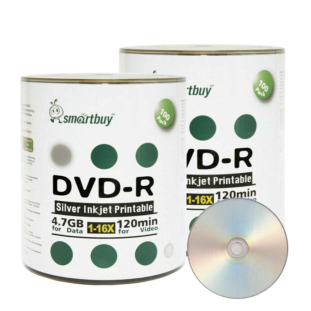 Smartbuy 200-disc 4.7gb/120min 16x DVD-R Silver Inkjet Hub Printable Blank Recordable Media Disc