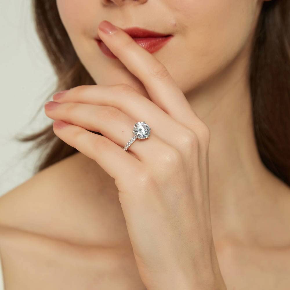 BERRICLE Sterling Silver Solitaire Wedding Engagement Rings 3.8 Carat Round Cubic Zirconia CZ Statement Ring for Women, Rhodium Plated Size 5