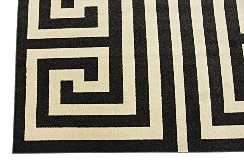 Unique Loom Athens Collection Classic Geometric Modern Border Design Area Rug, 9 ft x 12 ft, Black/Beige