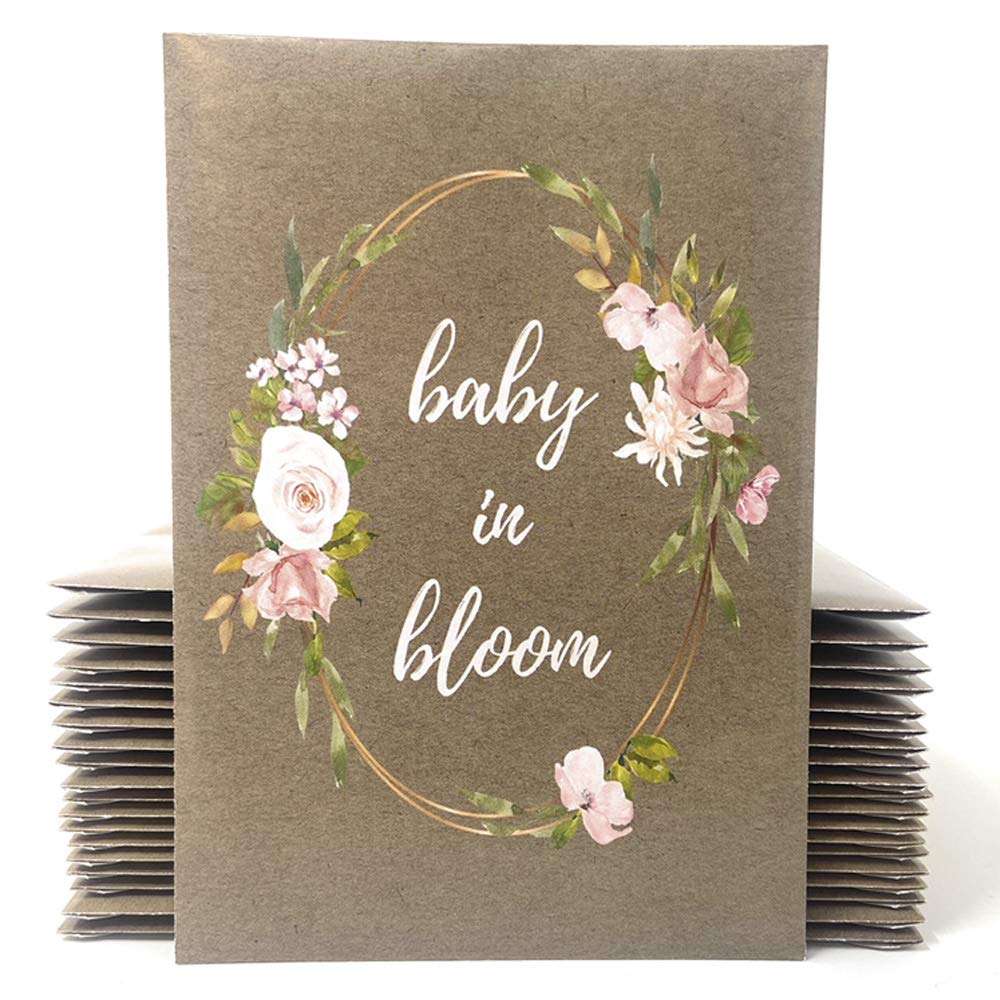 Baby Shower Party Favors for Guests - Baby in Bloom Seed Packets - Pink Floral Accents and Greenery - Already Filled - Pack of 20