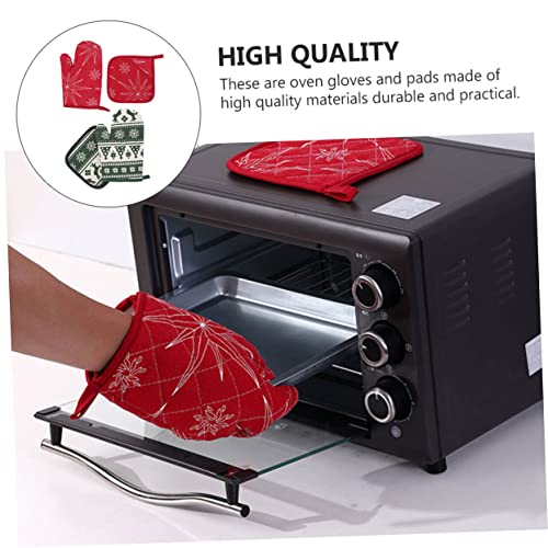 Didiseaon 4 Sets Gloves Set Mitts mitt for Oven Kitchen Counter mat Pot Holders Silicone BBQ Grill Gloves red Suit Microwave Oven Mitt Baking Mitt Mitt Grill Rack Mittens
