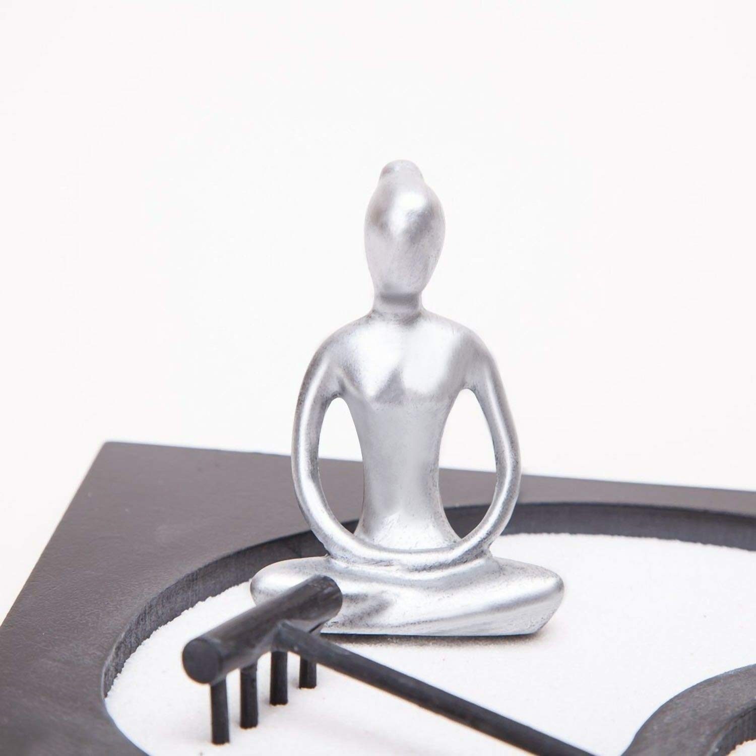Royal Brands Yin and Yang Zen Garden with Buddha, Rake, Sand and Rock Garden, and Incense Holder β Peace and Tranquility (9"x9"x6")