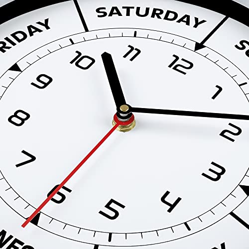 Lafocuse Silent Retirement Clock Day of The Week Wall Clock for Home Decor,Brushed Metal Frame Day Clocks for Seniors 12 Inch Living Room Bedroom Office-Without a Second Hand