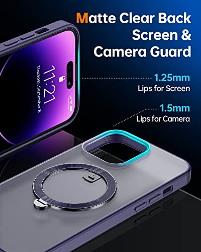 FACBINY Magnetic Kickstand Case Designed for iPhone 14 Pro Max [360° Rotatable Ring Stand Holder] [Compatible with MagSafe] [Military-Grade Protection] Translucent Shockproof Phone Case, Purple